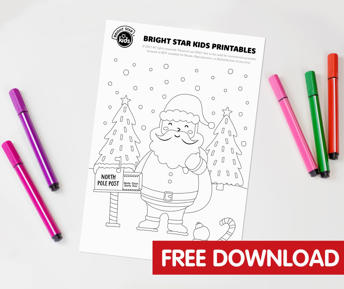 Christmas Santa Colouring Printable - Bright Star Kids
