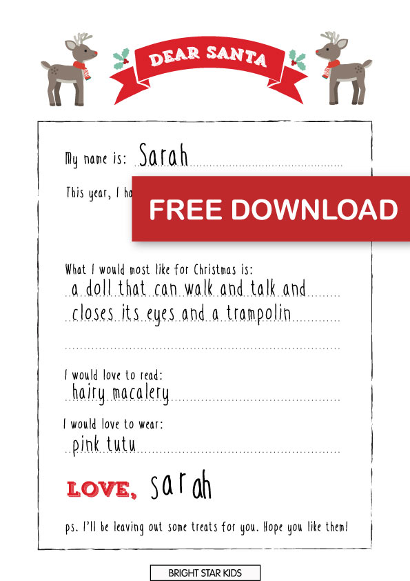 Free Printable Santa Letter Template - Bright Star Kids - Free Template