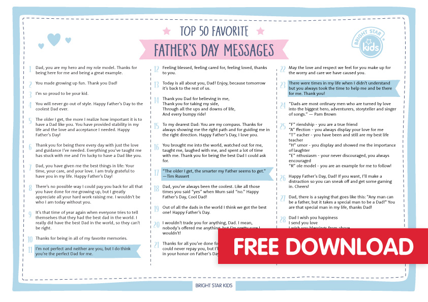 Father's Day Cards - Messages To Write - Bright Star Kids USA