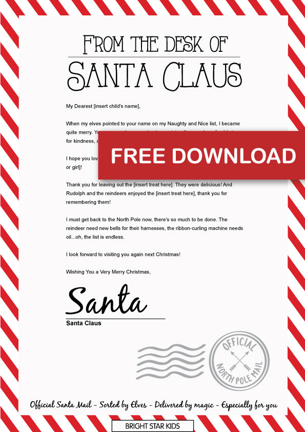 Letter From Santa Free Printable Personalized Bright Star Kids USA