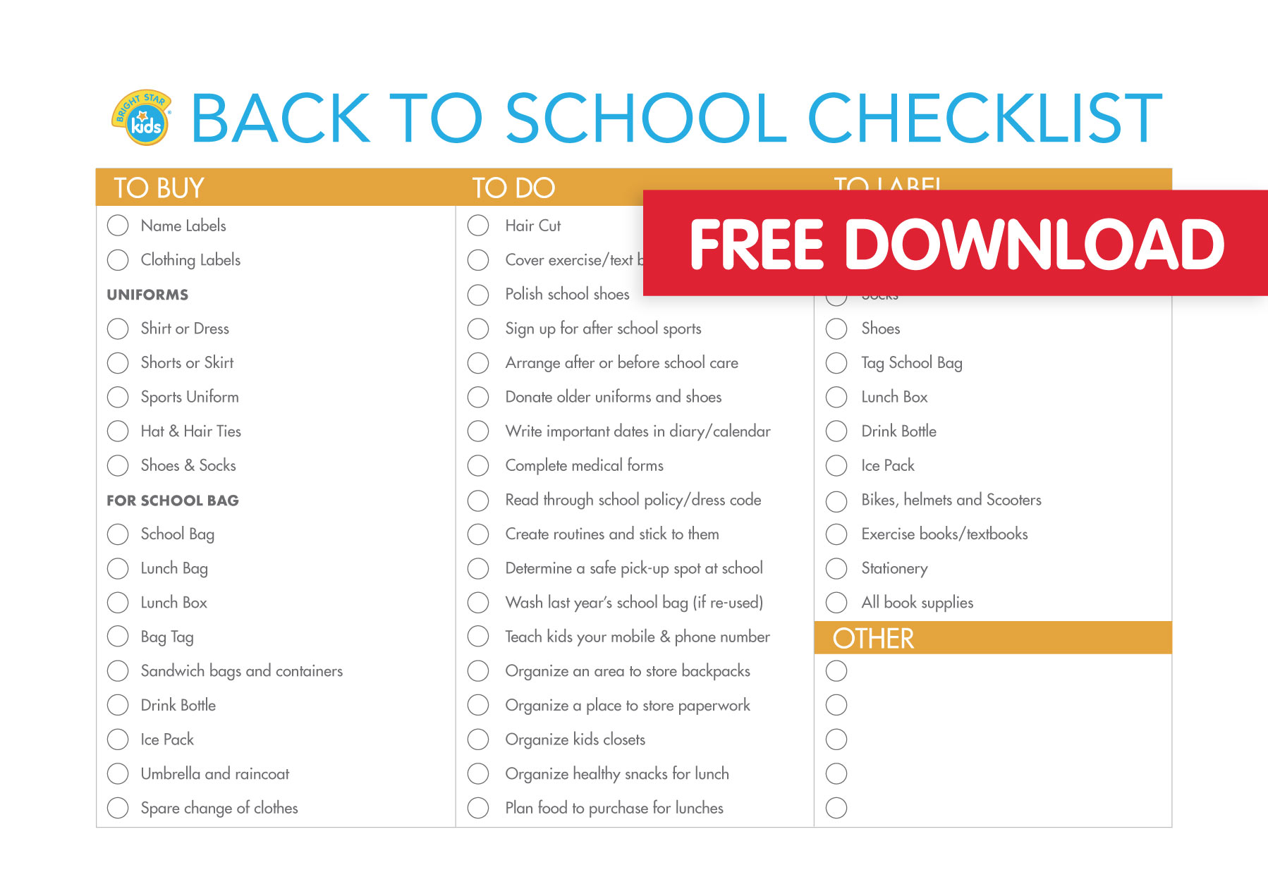 Back to School Checklist (Free Printable) - Bright Star Kids USA